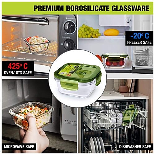 Buy Home Puff Borosilicate Glass Lunch Box/Tiffin Box Square ...