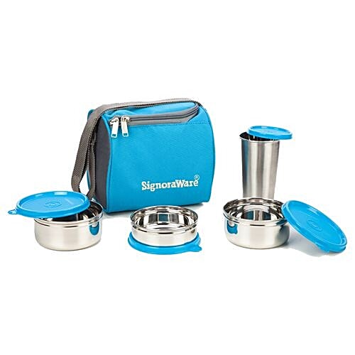 Buy Signoraware Lunch Box Stainless Steel,(350ml+350ml+200ml Container+ ...