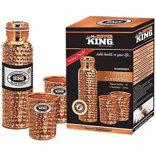 Buy Mr.Copper King Copper Bottle With Tumbler - Hammered Online at Best ...