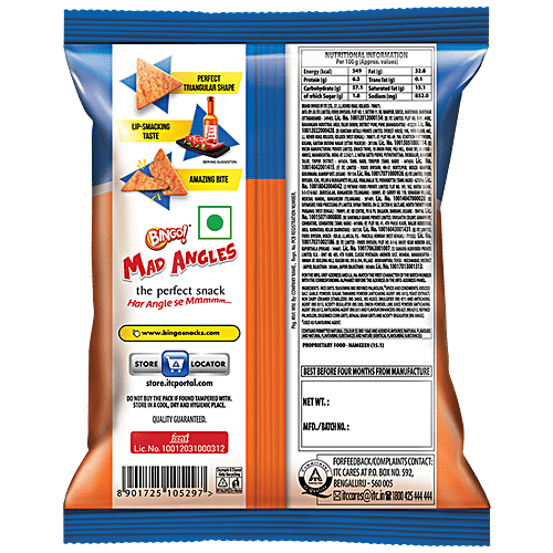 Buy Bingo Mad Angles Very Peri Peri - Corn-Based, Spicy Crunchy Chips ...