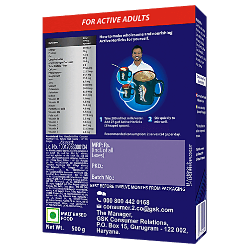Buy Horlicks Active For Adults - With Fibre, Classic Malt Flavour ...