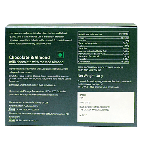 Buy LISO Chocolatier Milk Chocolate - with Roasted Almond Online at ...