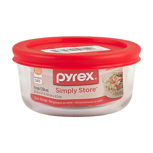 Buy Pyrex Borosilicate Glass Baking Round Storage with Red Lid 1 Cup ...