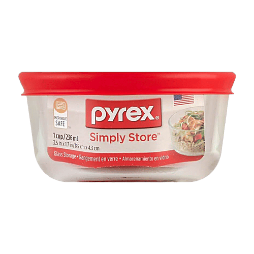 Buy Pyrex Borosilicate Glass Baking Round Storage with Red Lid 1 Cup ...
