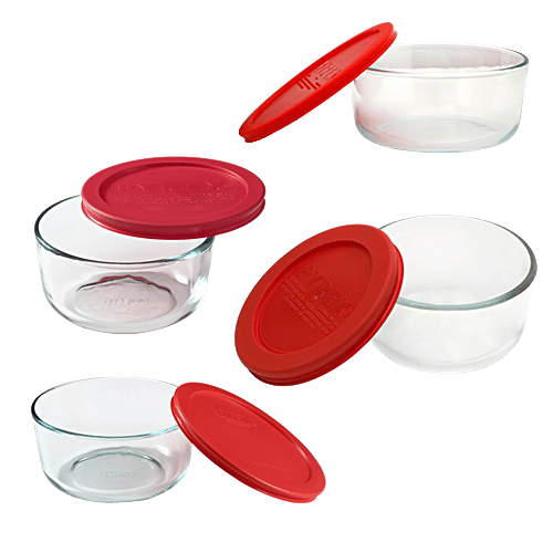Buy Pyrex Borosilicate Glass Baking Round Storage With Red Lid Online ...