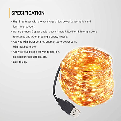 Buy Lexton Copper String LED Light With Adapter For Home Décor - Warm ...