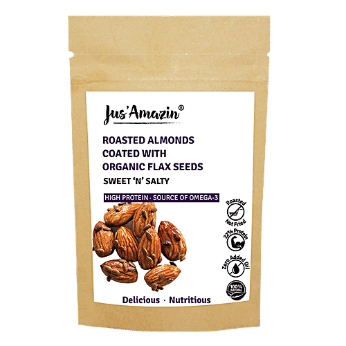 Buy Jus Amazin Roasted Almonds Coated With Organic Flax Seeds Online at ...