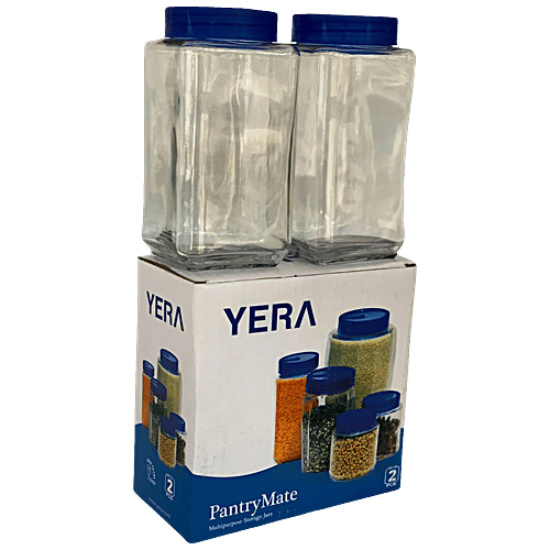 Buy Yera Glass Jar - With Blue Lid, Square, Pantry/Cookie/Snacks Online ...