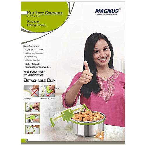 Buy Magnus Steel Lunch Box/Tiffin Set With Tumbler & Bag - Klip Lock ...