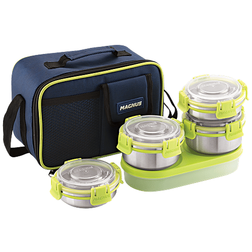 Buy Magnus Steel Lunch Box/Tiffin Set With Bag - Klip Lock Online at ...