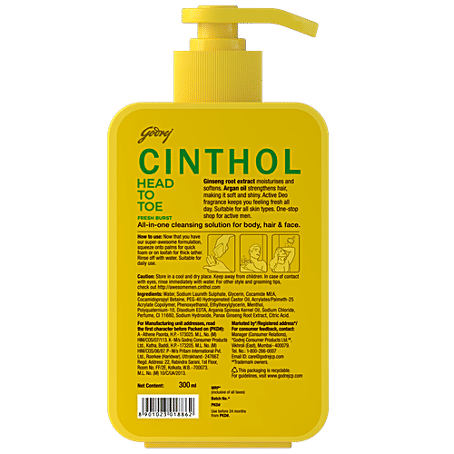 Buy Cinthol Head To Toe Wash - Fresh Burst, Cleanses Hair, Face & Body ...