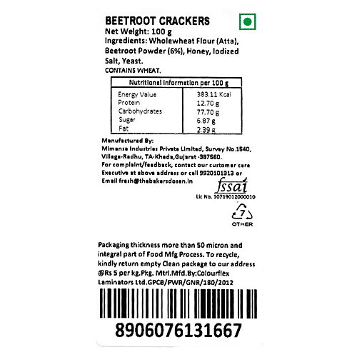 Buy The Baker's Dozen Beetroot Crackers - 100% Wholewheat Online at ...