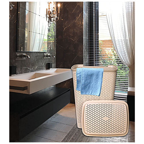 Buy Princeware Juliet Plastic Laundry Basket With Mat Design 53 Litre ...