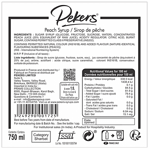 Buy Pekers Peach Syrup Online at Best Price of Rs 850 - bigbasket