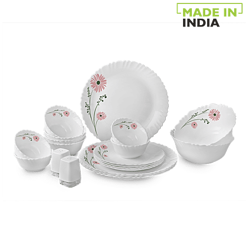 Buy Cello Dinner Set - Opalware, Pink Lilac Design, White Online at ...