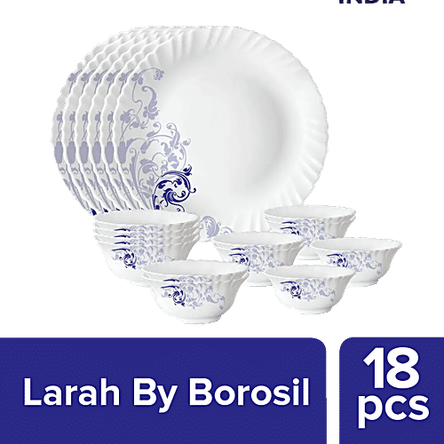 Buy Larah by Borosil Dinner Set - Opalware, Bue Eve Silk, White Online ...
