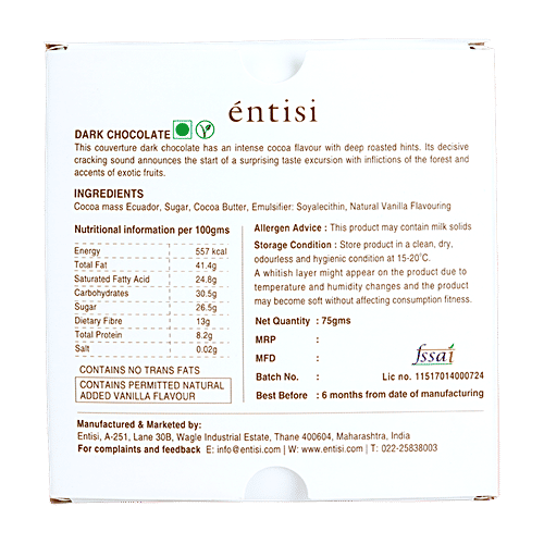 Buy Entisi 70% Dark Chocolate Bar - Single Origin Ecuador Online at ...