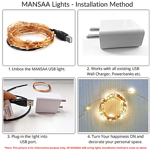 Buy MANSAA USB Copper String Fairy Lights - 10 M, 100 LED, Warm White ...