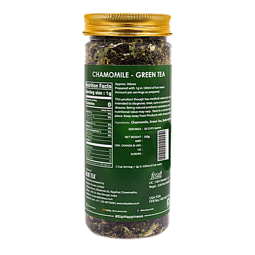 Buy Blue Tea Chamomile Green Tea - 50 Cups, Decaf, With Shankhpushpi ...