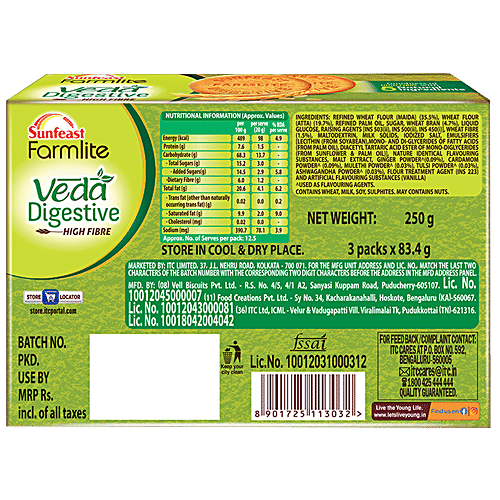 Buy Sunfeast Farmlite Veda Digestive Biscuit - High Fibre, Goodness Of ...