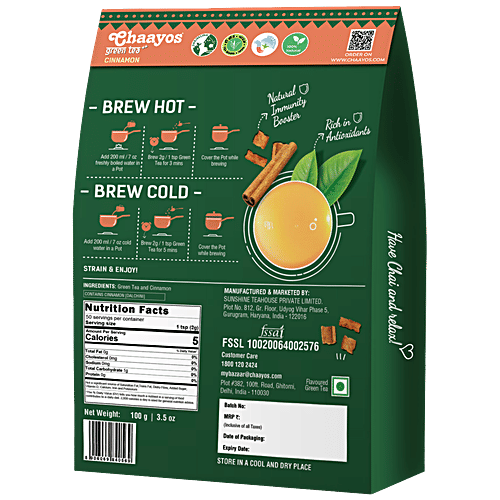 Buy Chaayos Cinnamon Whole Leaf Green Tea - Rich In Antioxidants ...