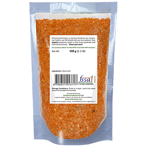 Buy Earthon Organic Masoor Dal/Red Lentil - Split, Skinned Online at ...