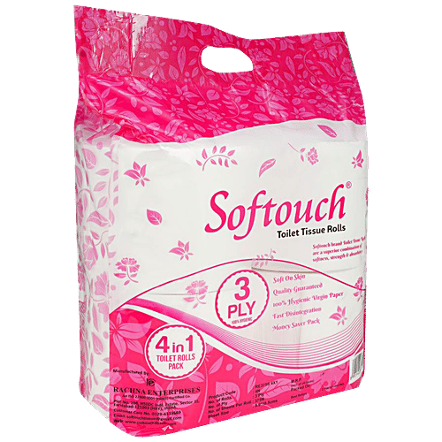 Buy Softouch Toilet Paper Tissue Roll 4-in-1 Set - 3Ply Online at Best ...
