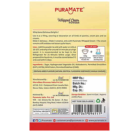 Buy Puramate Whipped Cream Powder - Vanilla Online at Best Price of Rs ...