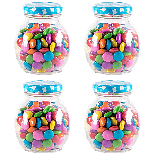 Buy Yera Glass Jar Set With Blue Printed Lids - Small Online at Best ...