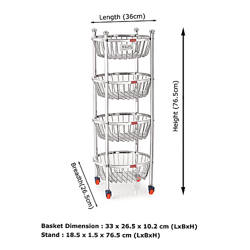 Buy HAZEL Steel Kitchen Fruits and Vegetable Storage Rack/Trolley/Stand,4 Layer - Round, VR10238 ...