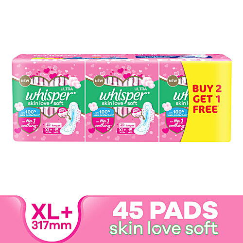 Buy Whisper Ultra Skin love Soft Sanitary Pads for Women XL With ...
