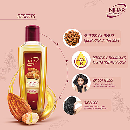 Buy Nihar Natural'S Almond Non Sticky Hair Oil - With Vitamin E Online ...