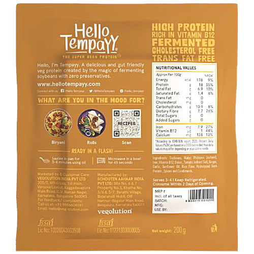 Buy Hello Tempayy Spiced Tawa Masla Soyabean Tempeh Cubes - Rich In ...