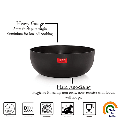 Buy HAZEL 3 mm Hard Anodised Tasra Deep Aluminium Anodized Frying Tasla ...