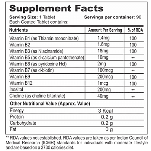 Buy Bionova Mega B Complex Tablets - With Choline & Inositol Online at ...