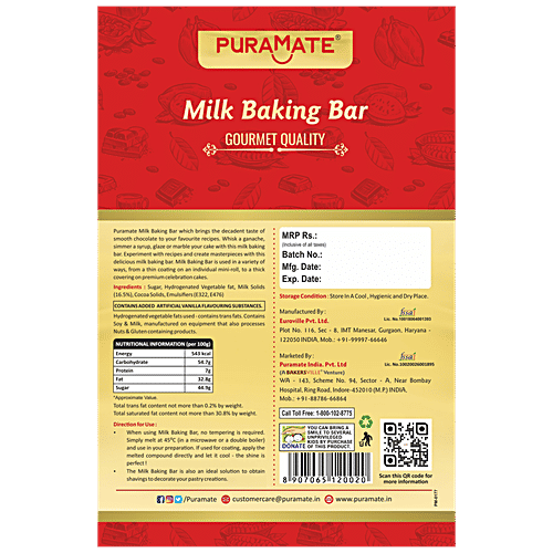 Buy Puramate Milk Baking Bar Online at Best Price of Rs 160 - bigbasket