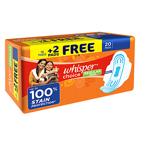 Buy Whisper Choice Regular Sanitary Pads - With Wings, 100% Stain ...
