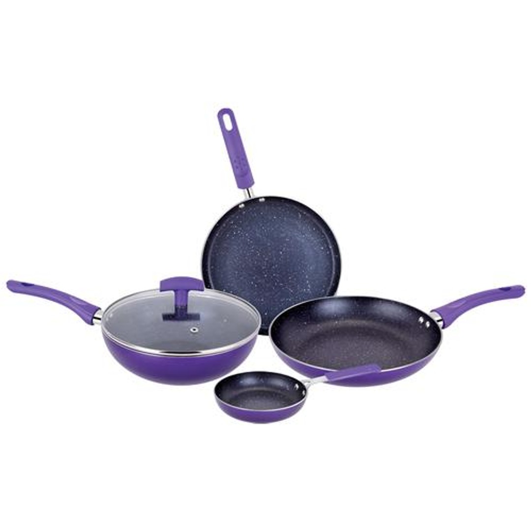 Buy Bergner Aluminium Non-Stick Cookware Set - Blue Online at Best ...