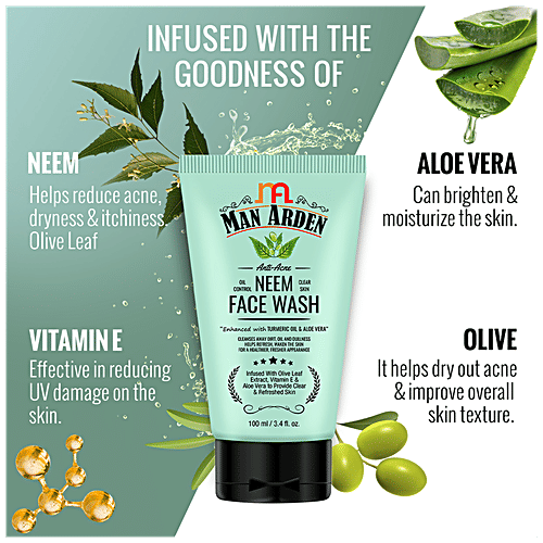 Buy Man Arden Anti-Acne Neem Face Wash - For Oil Control & Clear Skin ...