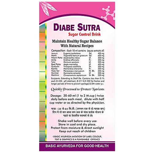 Buy Basic Ayurveda Diabe Sutra Sugar Control Drink - For Diabetics ...