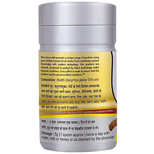 Buy Basic Ayurveda Mulethi Churna Powder - Immunity Booster, Manages ...