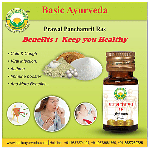 Buy Basic Ayurveda Prawal Panchamrit Ras Tablets - Relieves Bloating ...