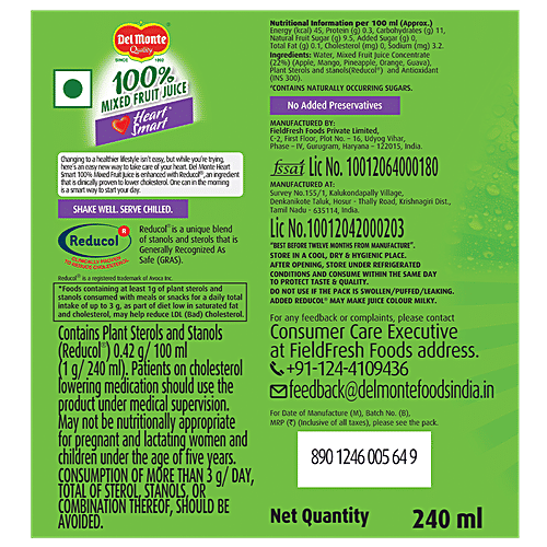 Buy Del Monte 100% Mixed Fruit Juice With Reducol That Lowers ...