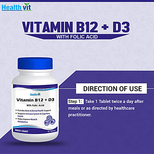 Buy Healthvit Vitamin B12+D3 Supplement Tablets With Folic Acid Online ...