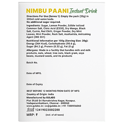 Buy Gulabs Instant Drink Mix - Nimbu Paani Online at Best Price of Rs ...