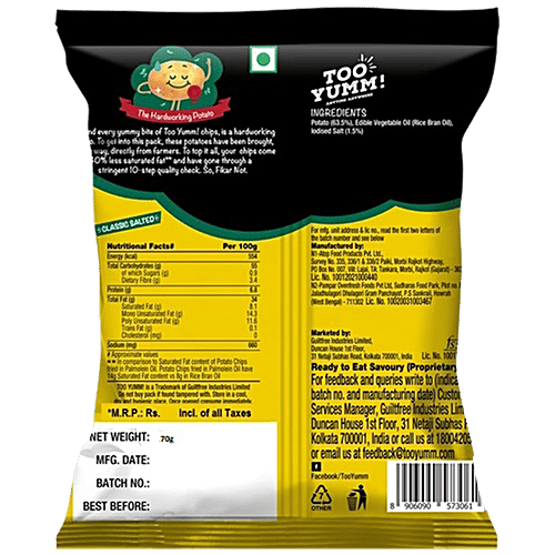 Buy Too Yumm! Potato Chips - Classic Salted Online at Best Price of Rs ...