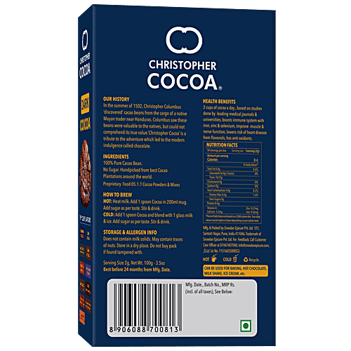 Buy Christopher Cocoa Dark Cocoa Powder - Unsweetened, For Hot & Cold ...