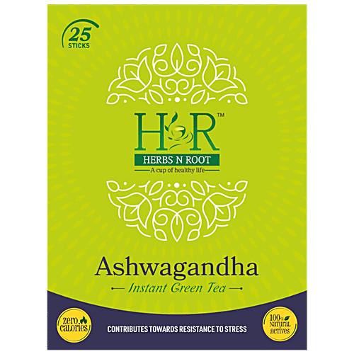 Buy Herbs N Root Ashwagandha Instant Green Tea - Vanilla & Almond Flavour, For Stress Resistance ...