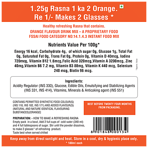 Buy Rasna Drink Mix Concentrate - 1 ka 2 Nagpur Orange, Makes 2 Glasses ...