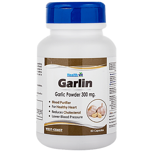 Buy Healthvit Garlin Garlic Powder 300 mg Capsules - For Cholesterol ...